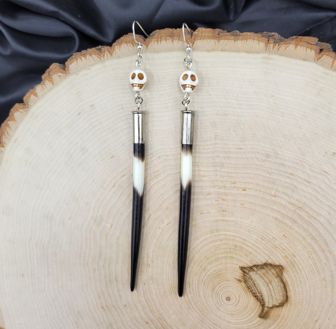 Fancy Porcupine Quill & White Skull Earrings - Etsy
