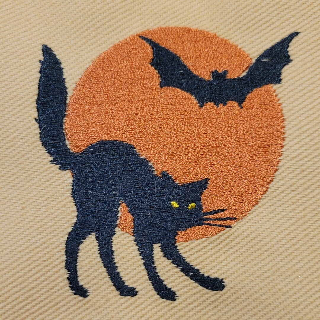 Cat & Bat Halloween Machine Embroidery Design - Etsy