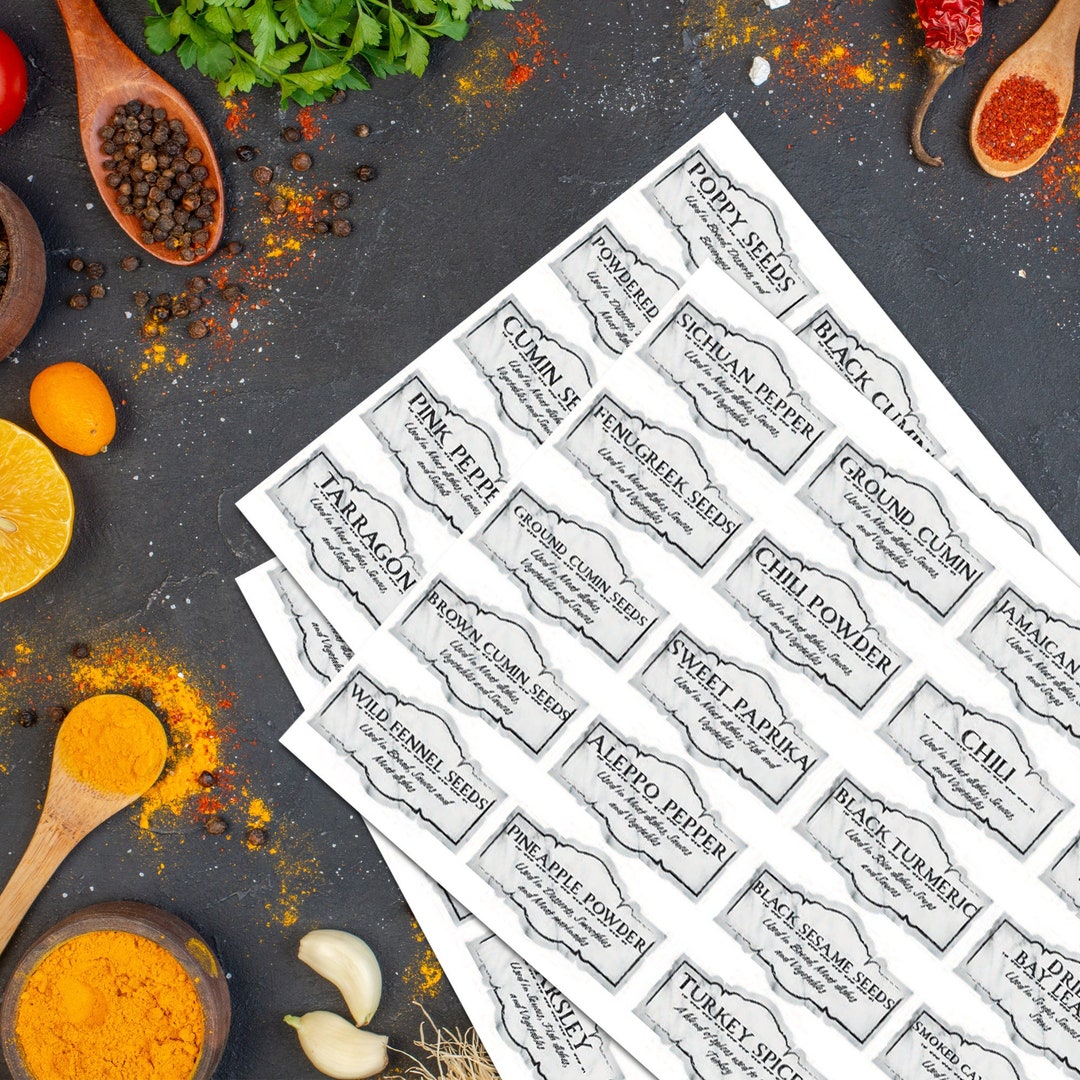 60 Printable White Marble Spice Jar Labels Set of 60 Digital PDF Labels ...