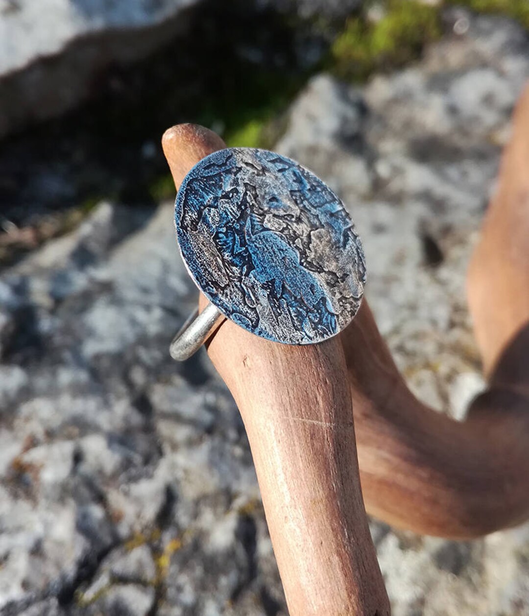 Hammered and Etched Ring Rounded Design Silver-plated Brassand Sterling ...