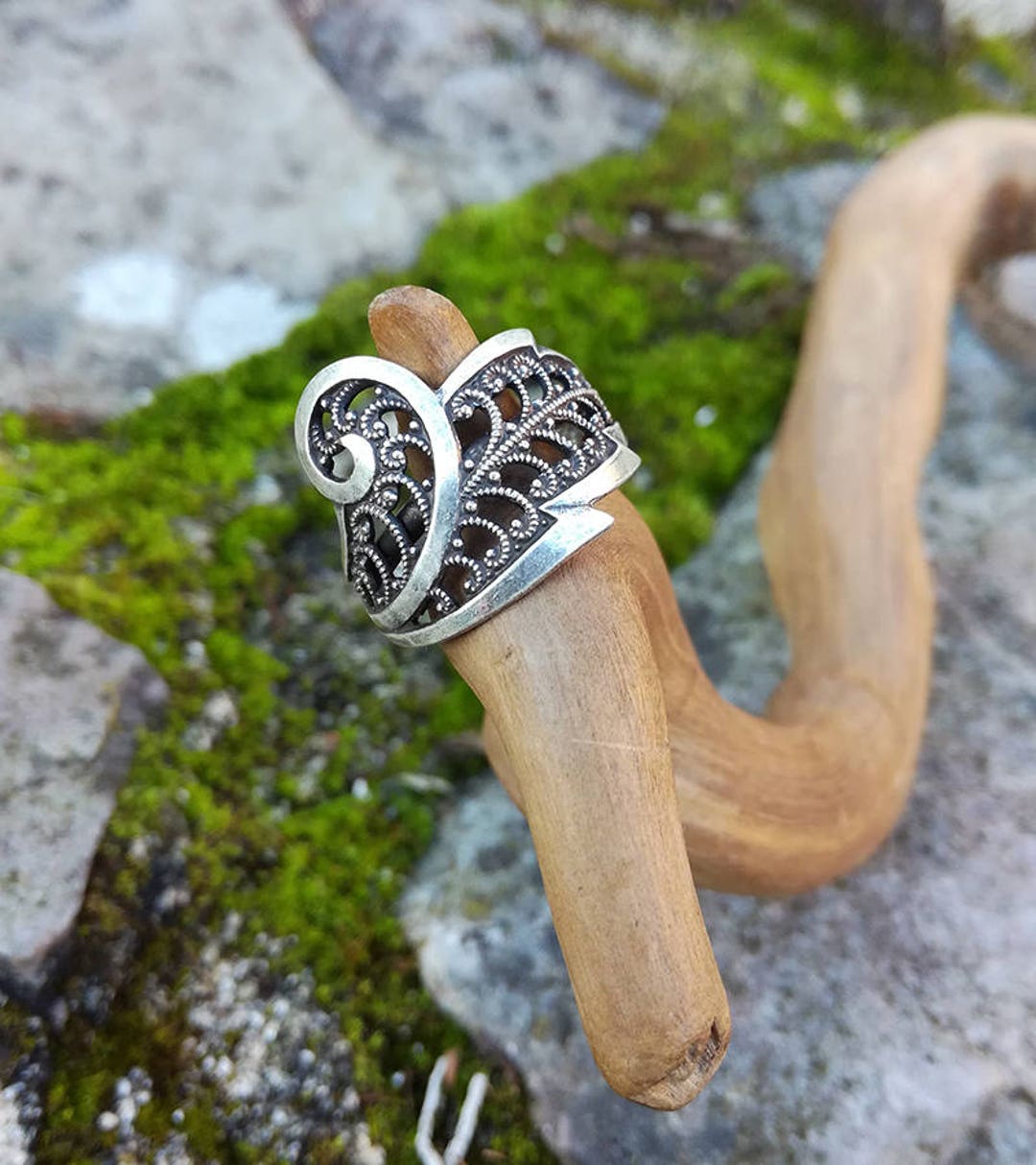 Leaf Filigree Ring, Silver-plated Brass and Sterling Silver, Medieval ...
