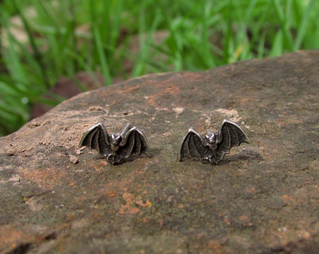 Tiny Bat Earrings, Silver Plated Brass and Sterling Silver Shafts ...