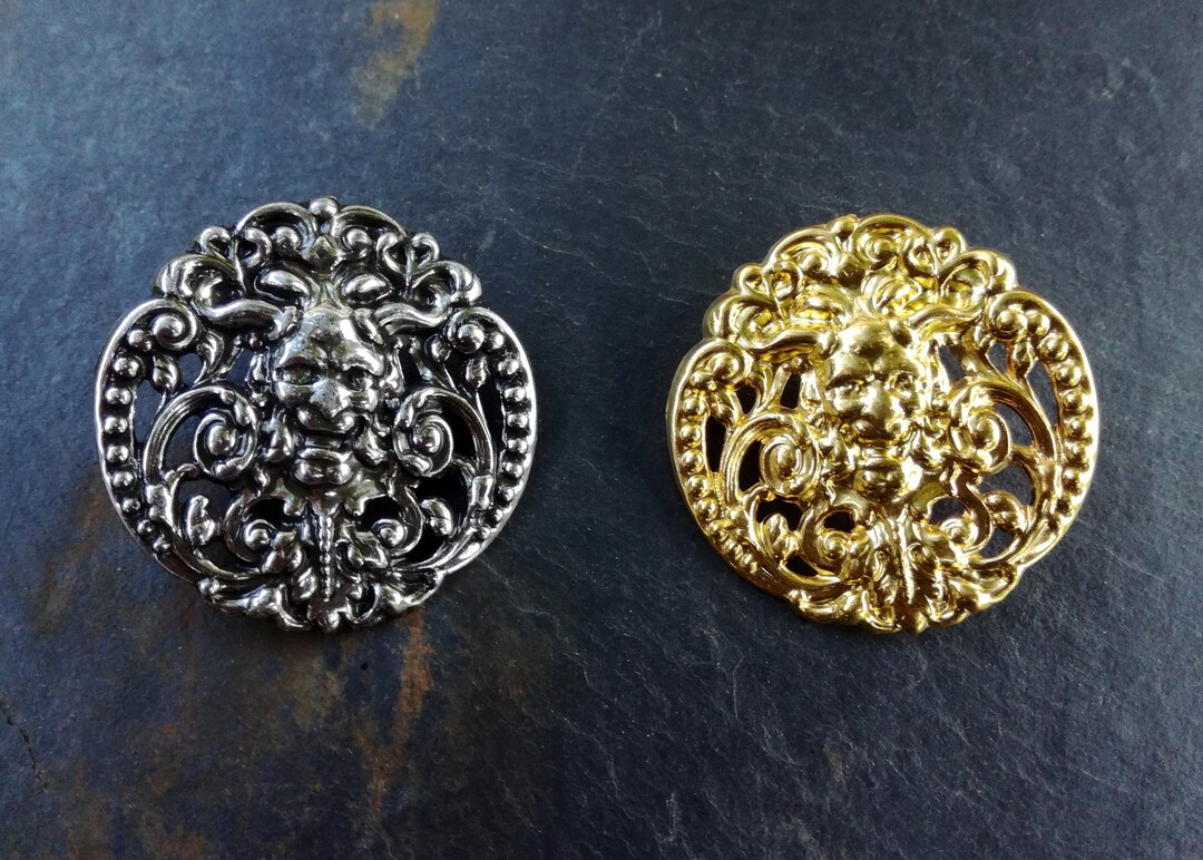 Devil Face Pin' Brooch, Silver Plated Brass Gothic Art Nouveau Brooch ...