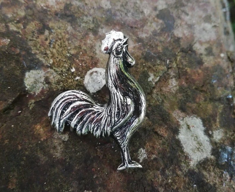 Rooster Lapel Pin, Silver Plated Brass Pin Brooch, Chicken Brooch ...