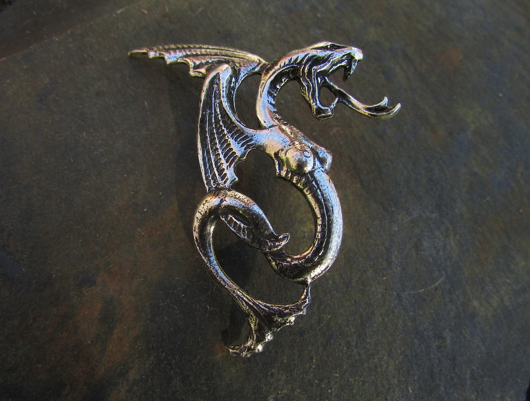 Chimera Demon Winged Serpent Pin Brooch Silver-plated Brass, Goth Woman ...
