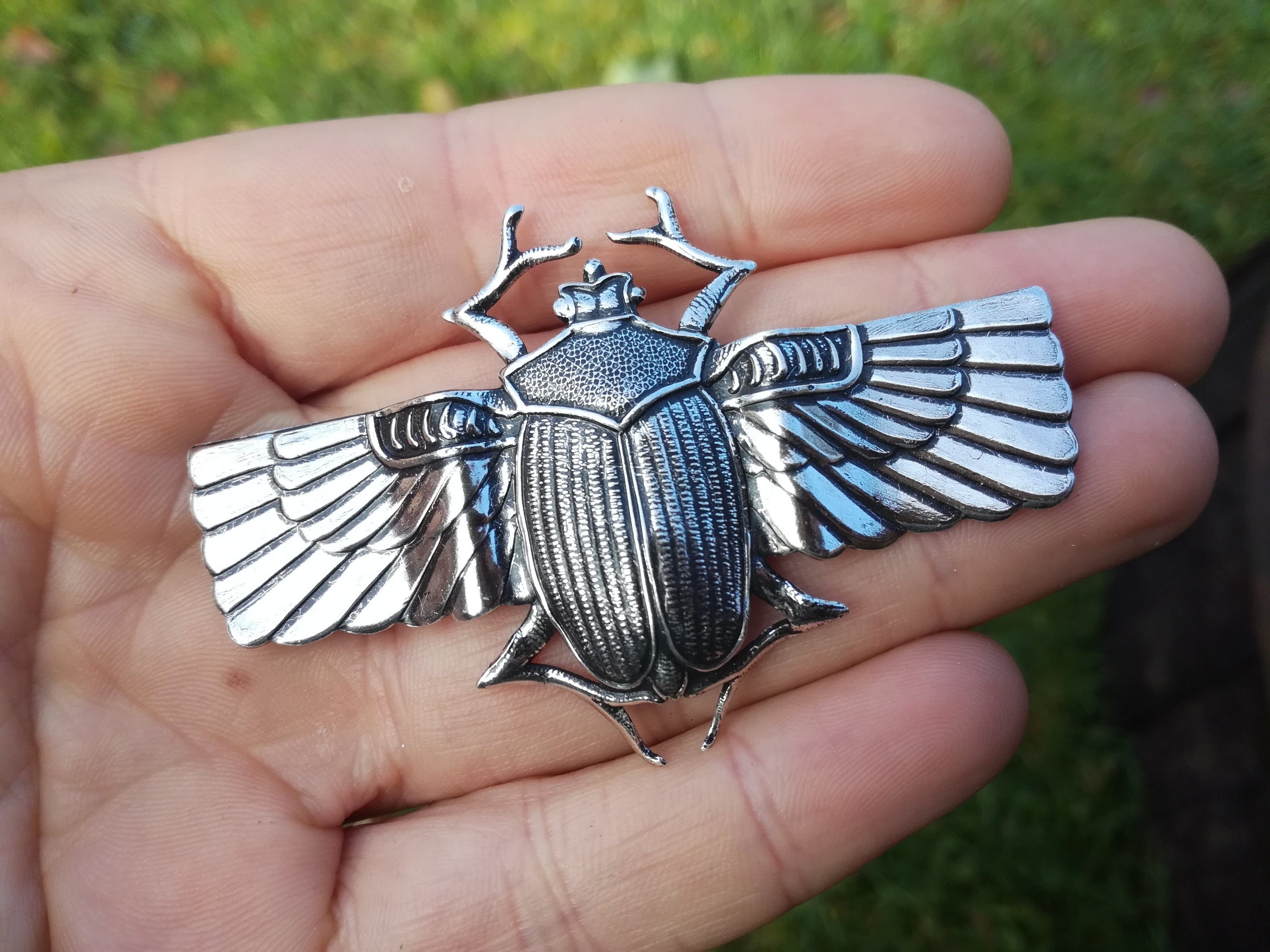 Art Nouveau Big Beetle Scarab Pin's Brooch, Silver Plated Brass ...