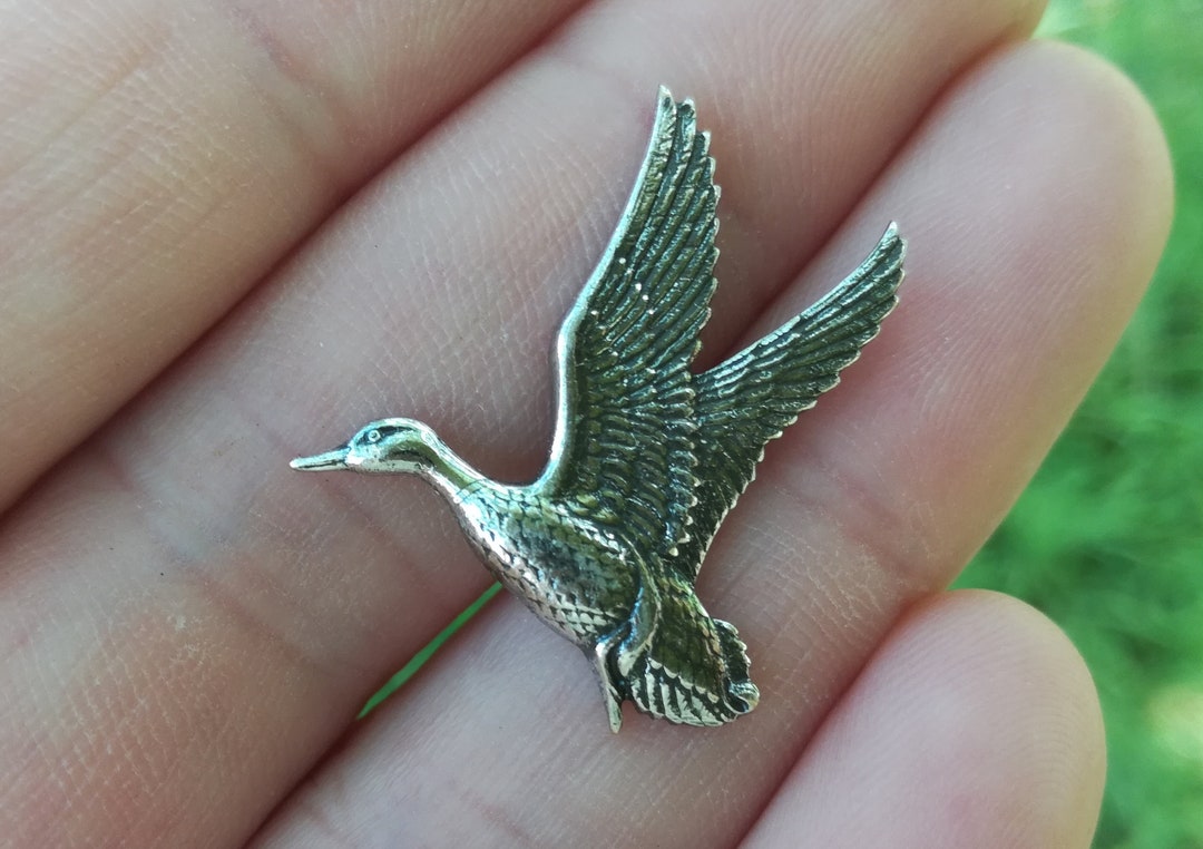 Wild Duck Pin Brooch, Silver-plated Brass, Silver Mallard Brooch, Duck ...