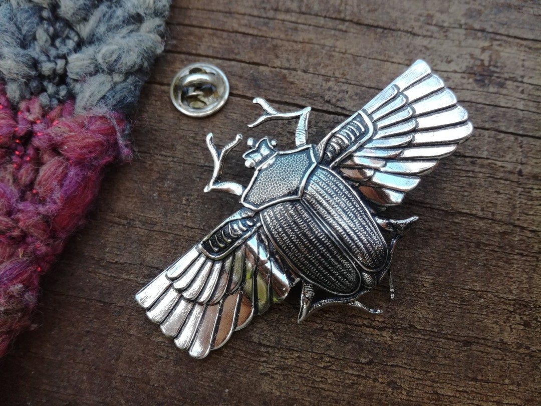 Art Nouveau Big Beetle Scarab Pin's Brooch, Silver Plated Brass ...