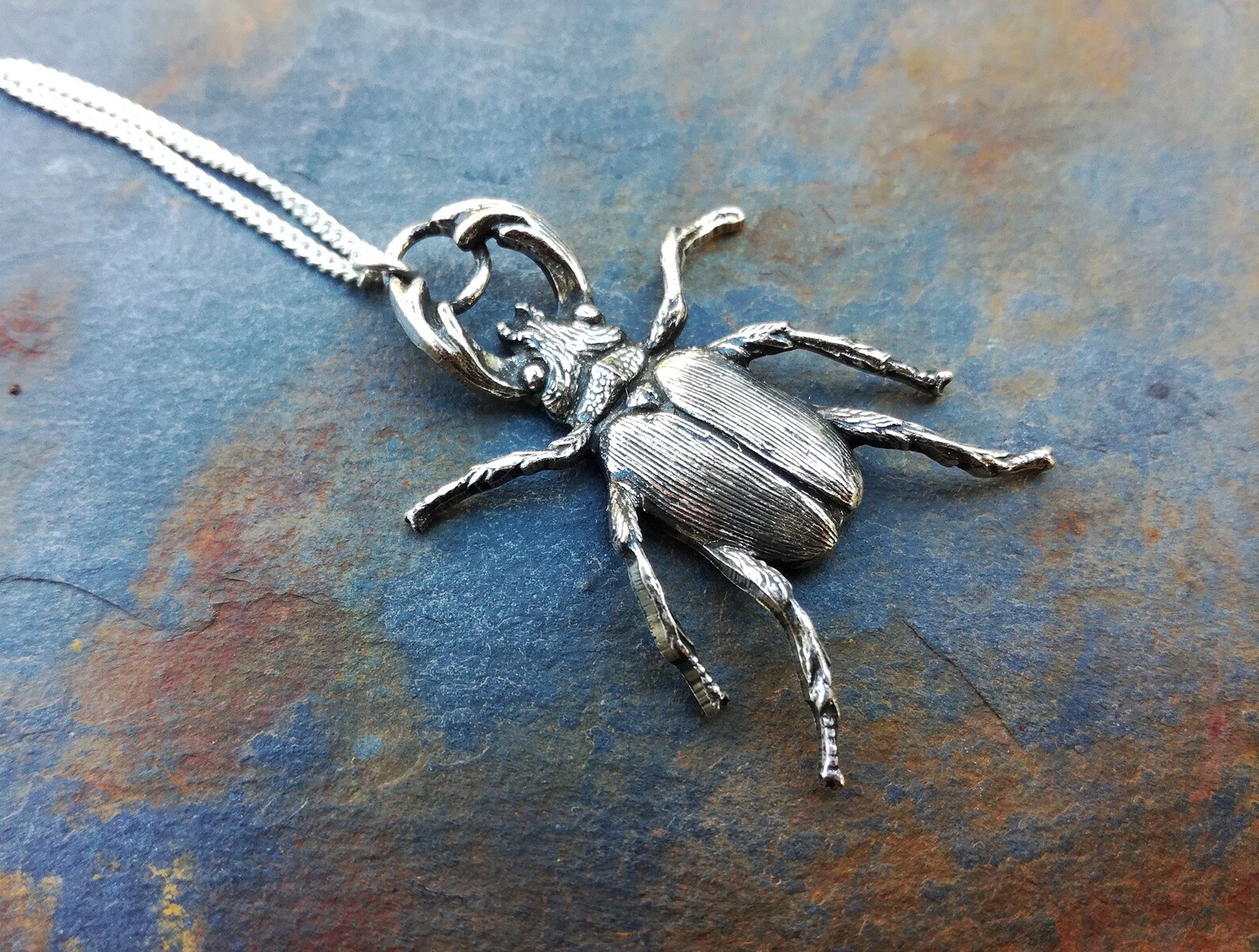 Silver Beetle Pendant Forest Insect Necklace Art Nouveau | Etsy