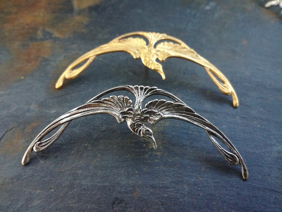 Pin Brooch Ibis Art Nouveau, Silver Plated or Gilded Brass, Retro ...