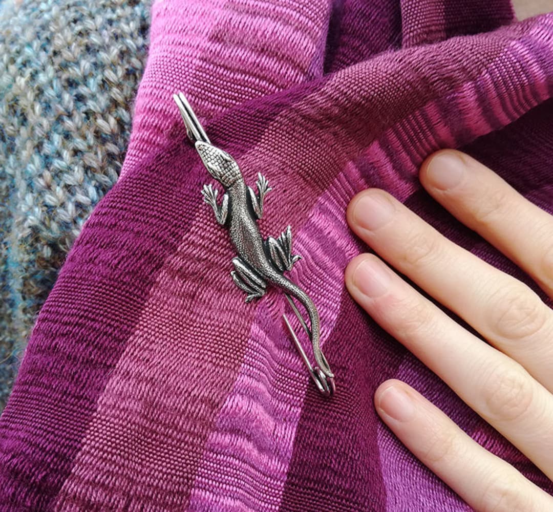 Lizard Safety Pin Salamander Brooch Art Nouveau Silver-plated Brass - Etsy