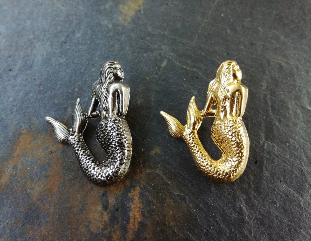 Mermaid Pin Brooch, Silver Plated Brass, Fantastic Creature, Chimera ...