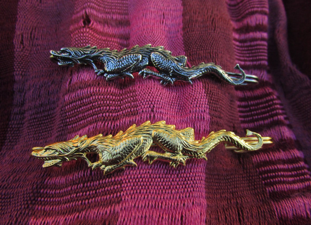 Dragon Safety Pin Silver Plated or Gilded Brass, Gothic Brooch ...