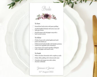 Place Card With Menu Choice - Etsy UK