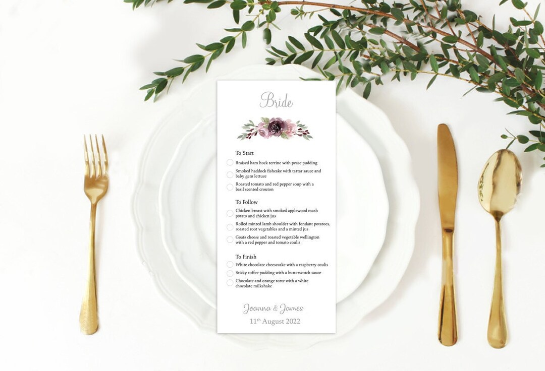 Personalised Place Setting Menu Choices Cards - Etsy