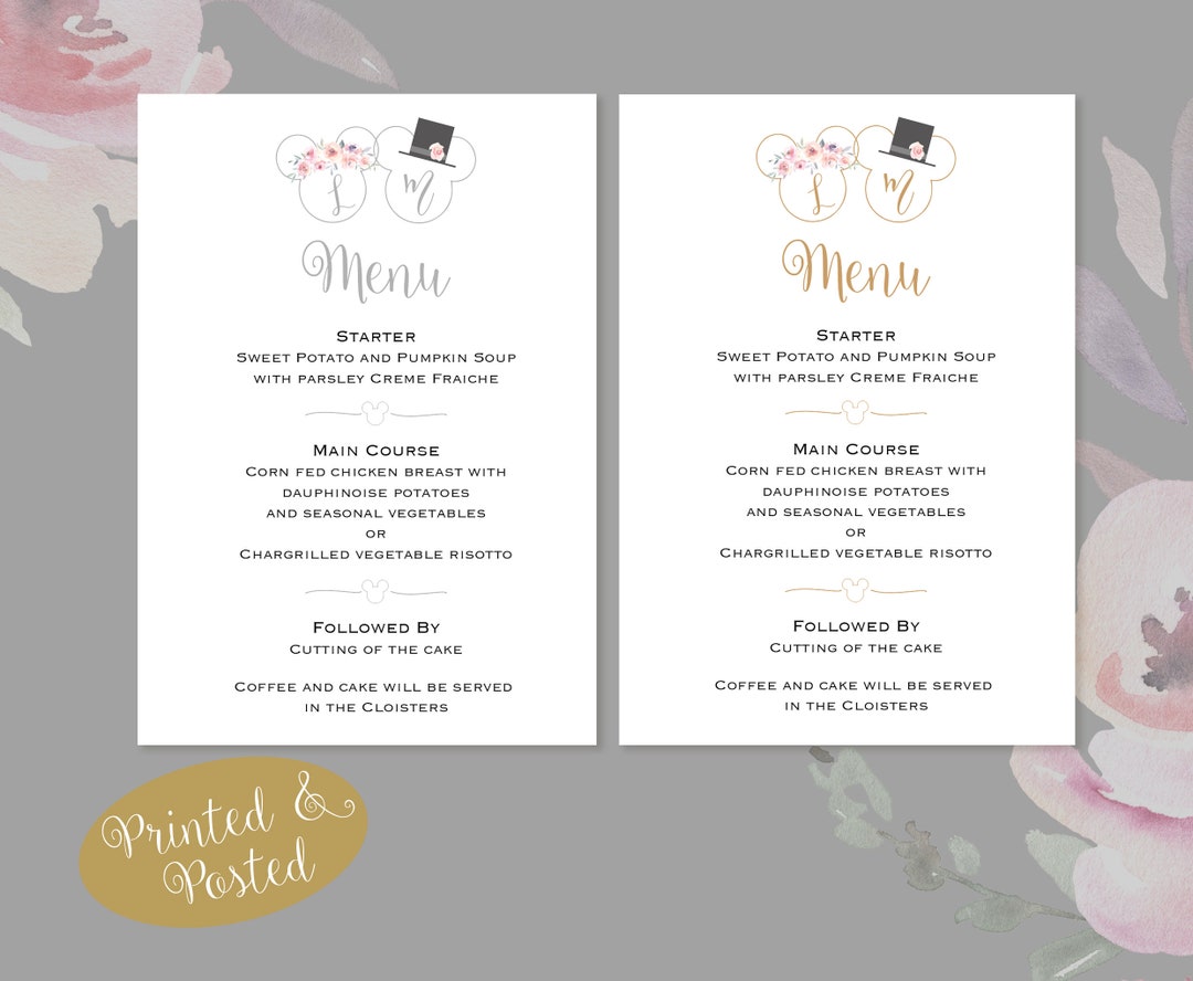 10 X A5 Menu Personalised Disney Minnie/mickey Mouse Floral - Etsy