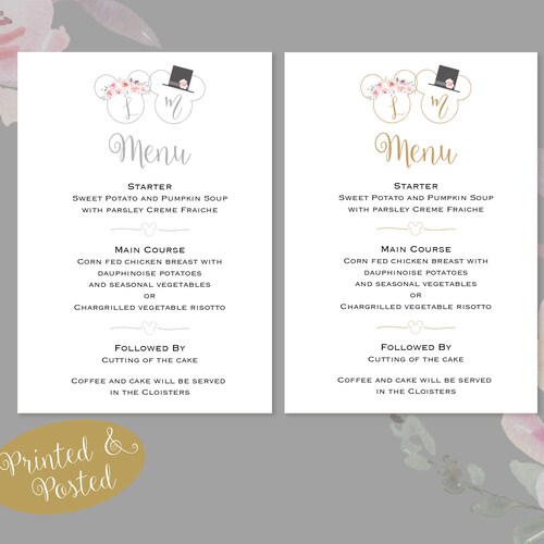 10 X A5 Menu Personalised Disney Minnie/mickey Mouse Floral - Etsy
