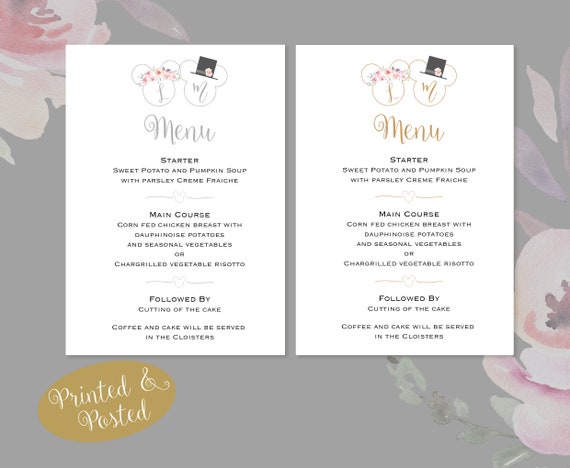 10 X A5 Menu Personalised Disney Minnie/mickey Mouse Floral | Etsy