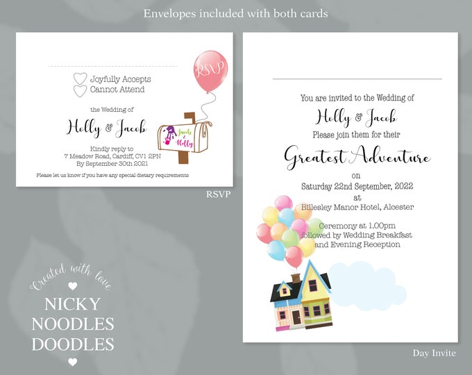 Up Inspired Wedding Day Invites RSVP With Envelopes - Etsy