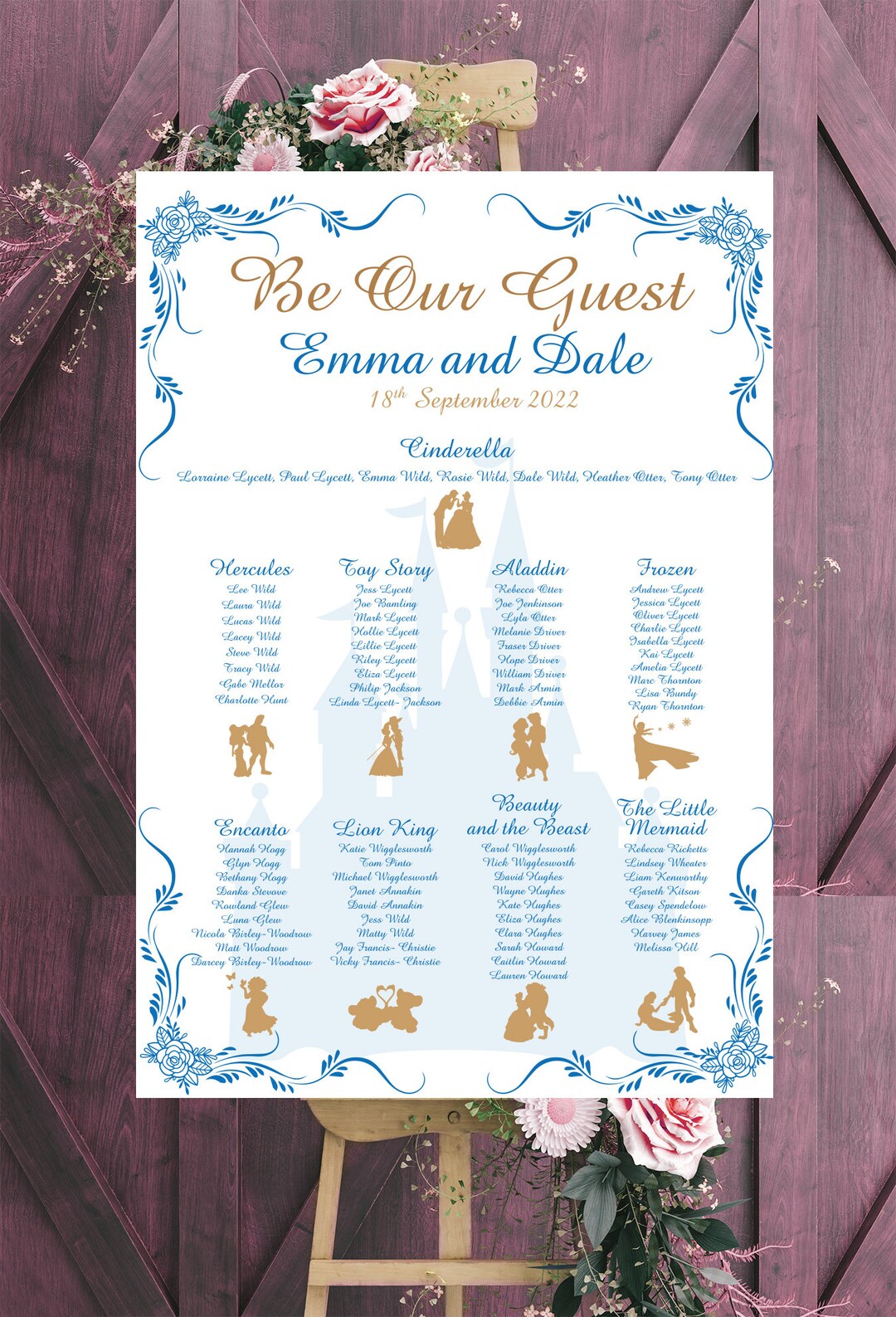 Fairytale Couples_personalised Table Seating Plan - Etsy