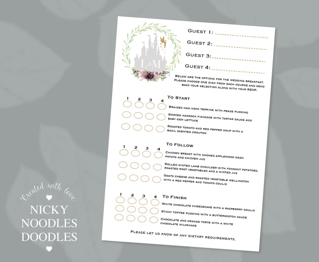 10 X A5 Enchanted Fairytale Castle Menu Choices Card - Etsy