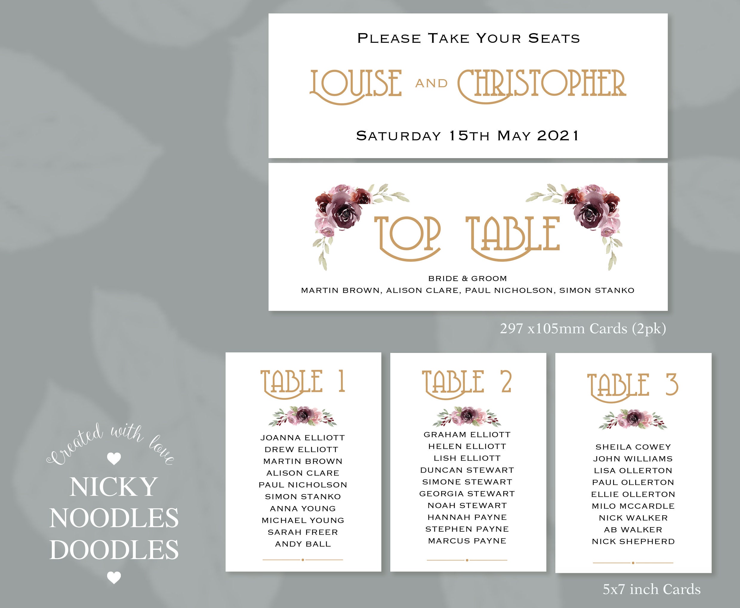 Personalised Table Seating Plan Cards_floral Deco | Etsy