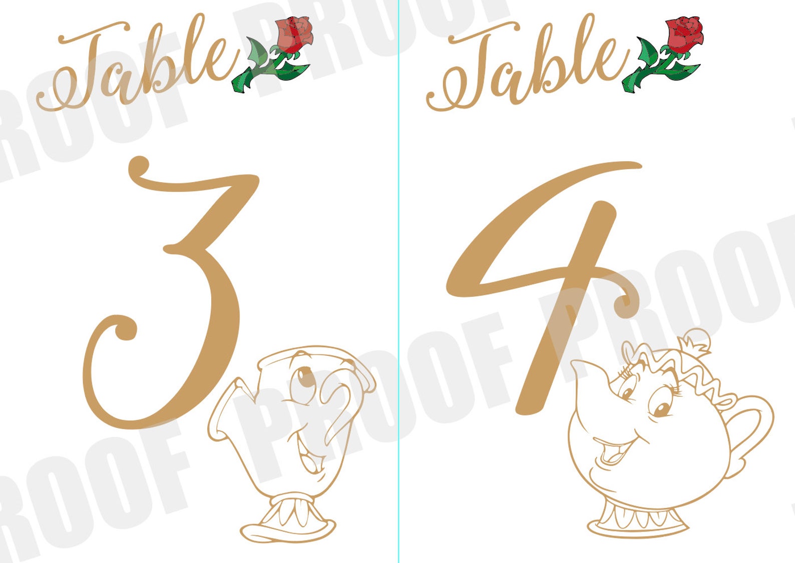 Beauty and the Beast Characters_ A6 Table Number Cards - Etsy