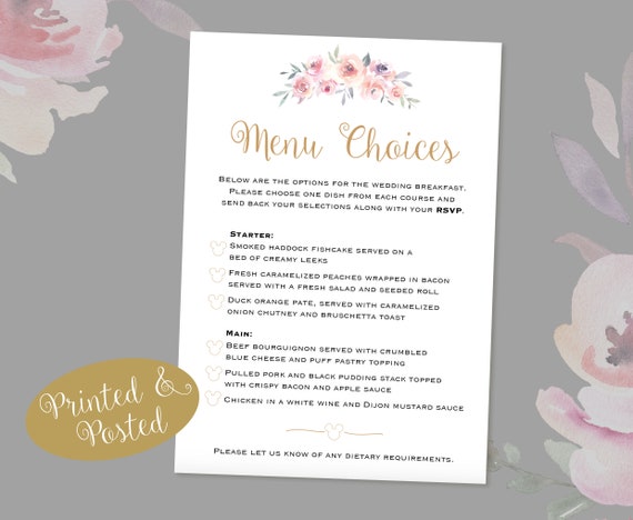 10 X A5 Menu Choices Card | Etsy