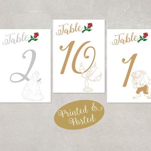Beauty and the Beast Characters_ A6 Table Number Cards - Etsy
