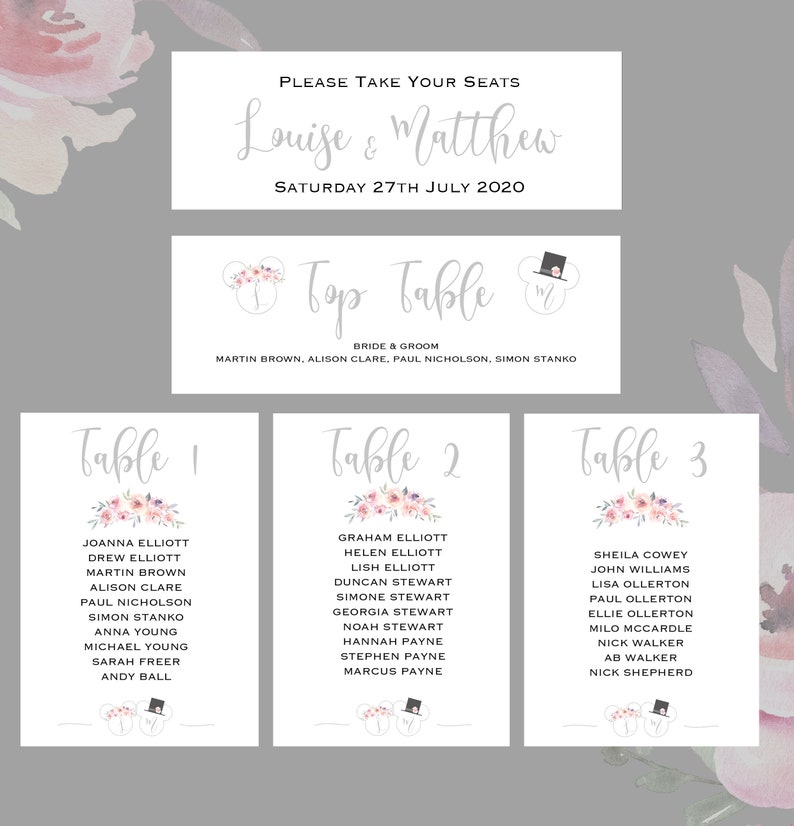 Personalised Table Seating Plan Cards_disney Minnie/mickey Heads - Etsy UK