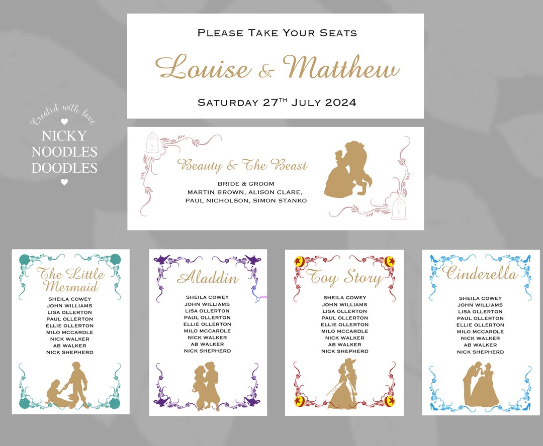 Fairytale Couple Table Seating Plan Cards_storybook Couple - Etsy