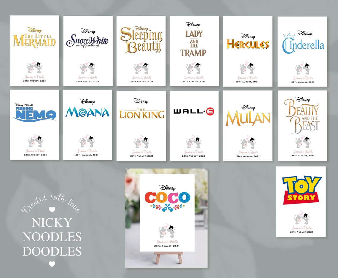 Disney Film Logo_ A6 Table Number / Name Cards_personalised - Etsy