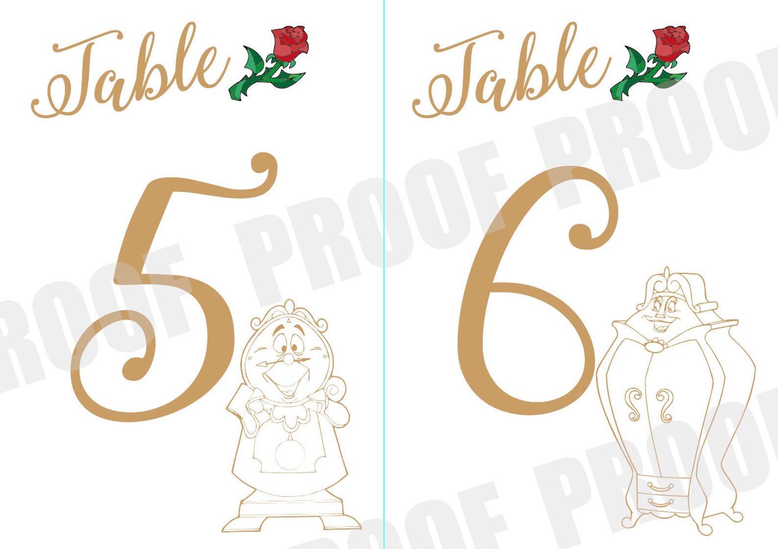 Beauty and the Beast Characters_ A6 Table Number Cards | Etsy