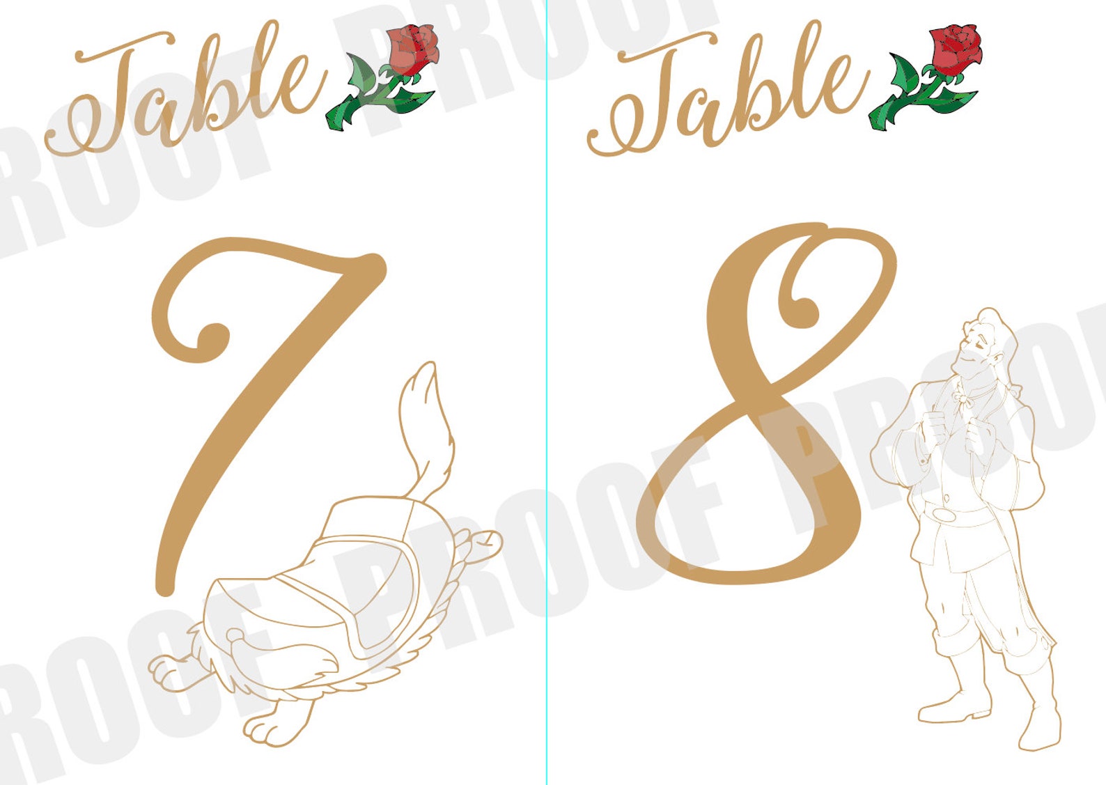 Beauty and the Beast Characters_ A6 Table Number Cards | Etsy