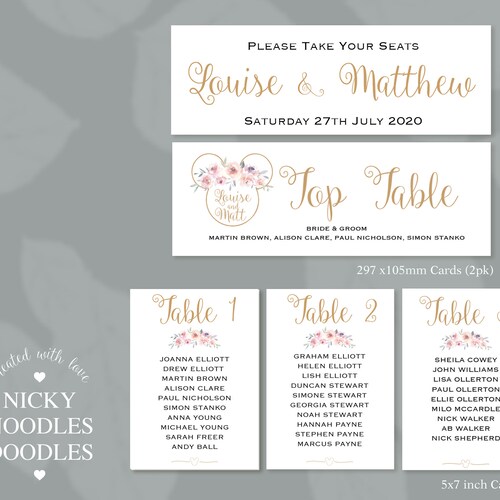 Disney Minnie/mickey Mouse Floral A6 Table Number Cards - Etsy