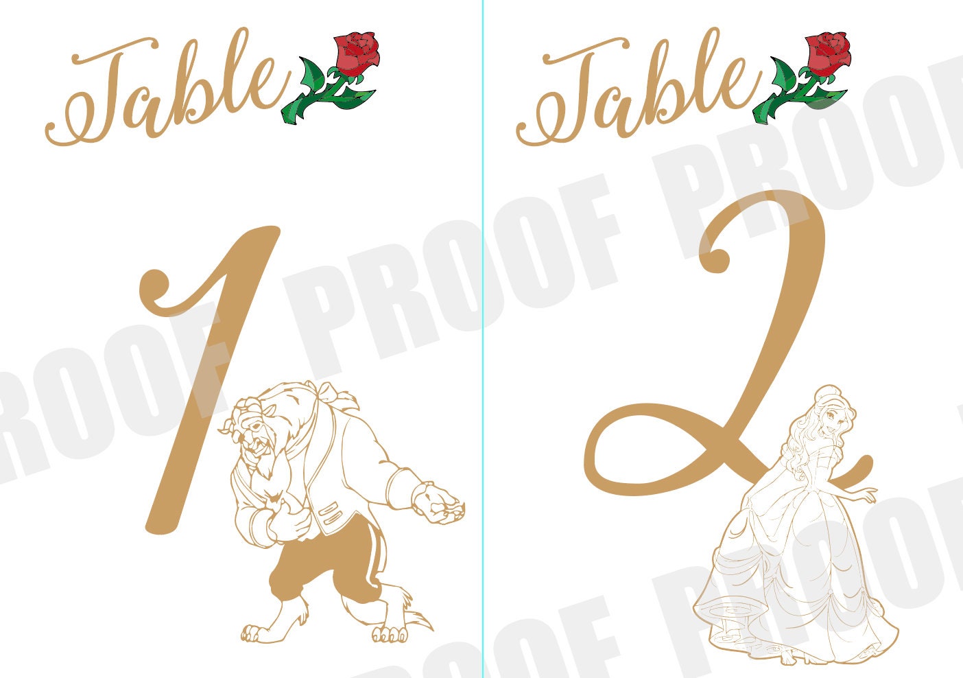 Beauty and the Beast Characters_ A6 Table Number Cards | Etsy