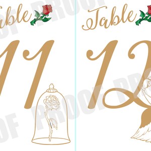 Beauty and the Beast Characters_ A6 Table Number Cards - Etsy