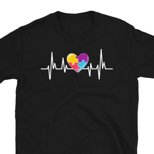 Colorful Autism Awareness Heartbeat EKG Puzzle Heart Gift, Autism Shirt ...