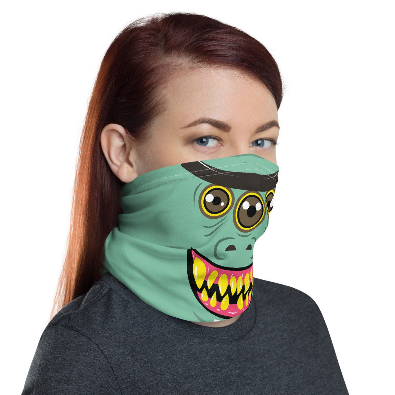 Green Monster Face Mask Neck Gaiter Happy Monsters Mouth Big | Etsy