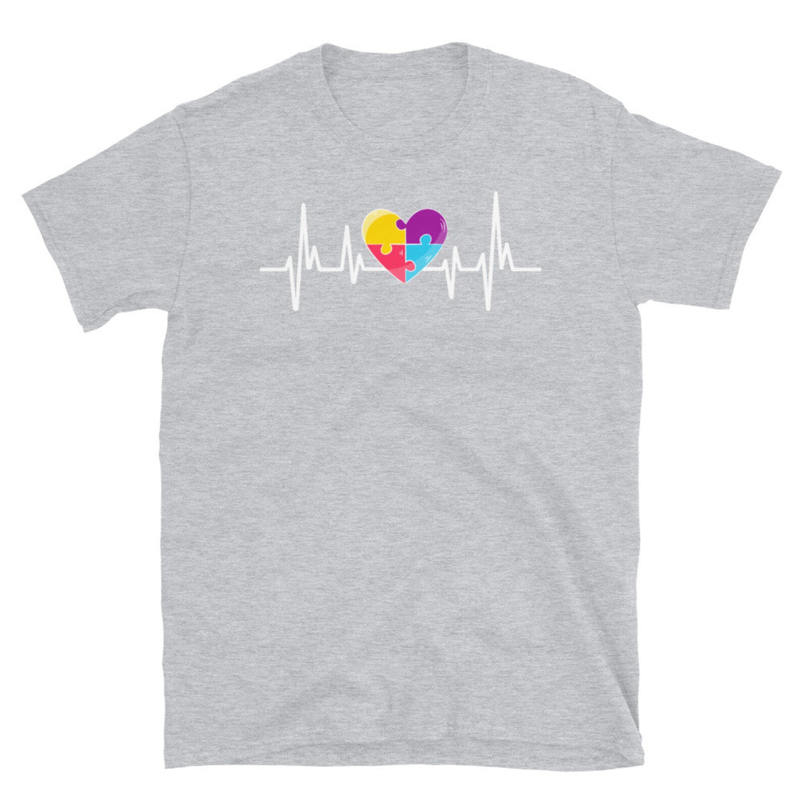 Colorful Autism Awareness Heartbeat EKG Puzzle Heart Gift, Autism Shirt ...