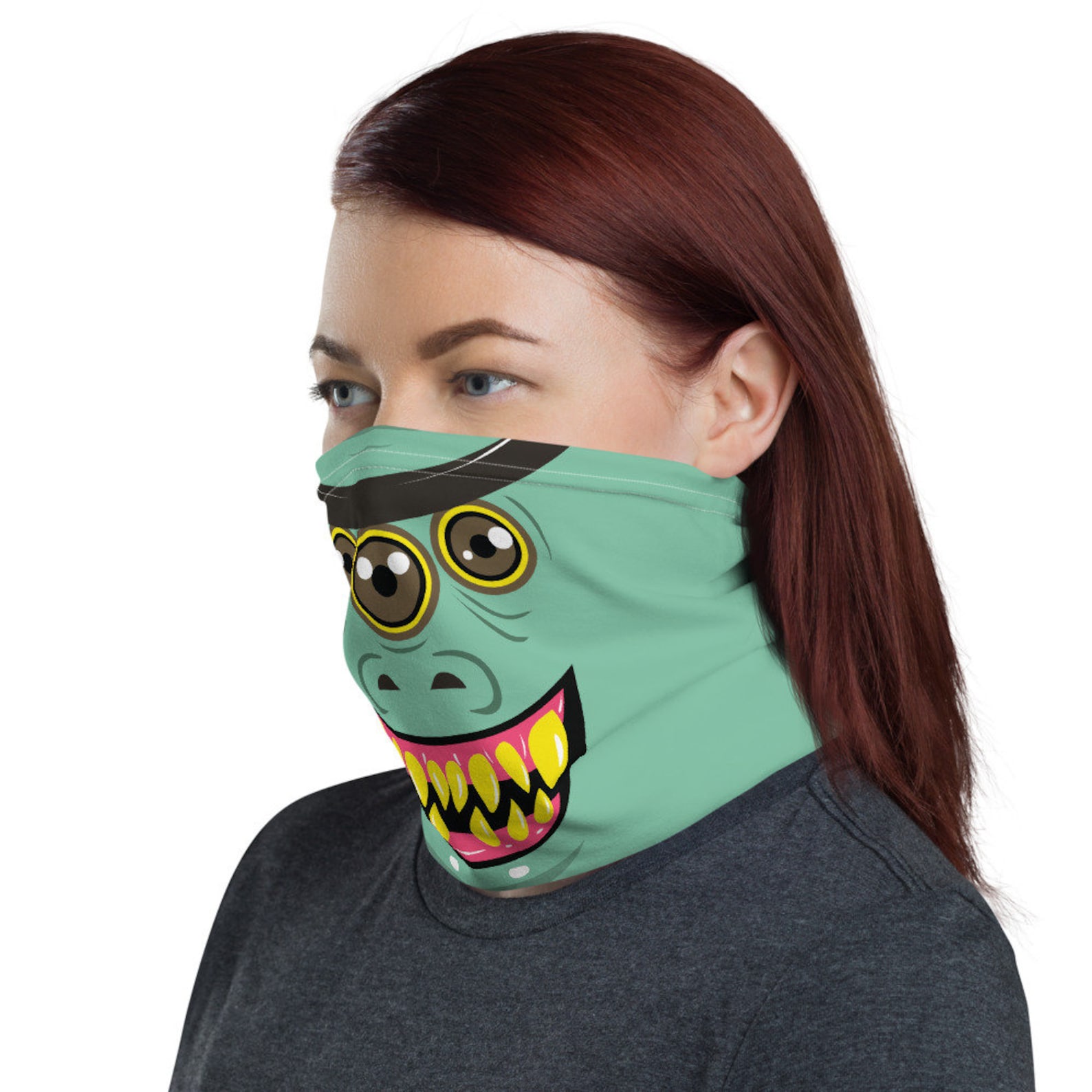 Green Monster Face Mask Neck Gaiter Happy Monsters Mouth Big - Etsy France