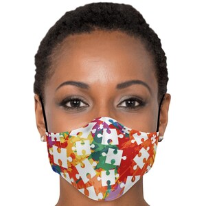 Autism Awareness Face Mask Colorful Puzzle Pieces Over the Ear Fashion ...