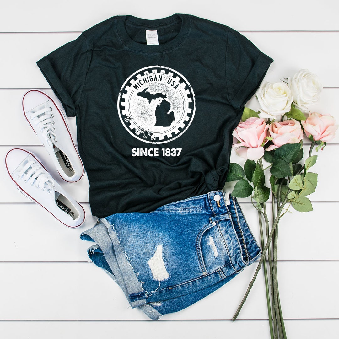 Michigan USA Since 1837, Made in Michigan State, Michigan Map Tshirt ...