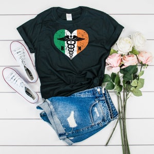 Ireland Registered Nurse Flag T-shirt, Irish RN Nurse Caduceus Symbol ...