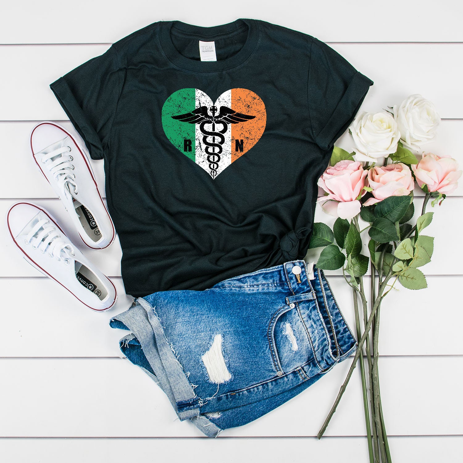 Ireland Registered Nurse Flag T-shirt Irish RN Nurse Caduceus - Etsy