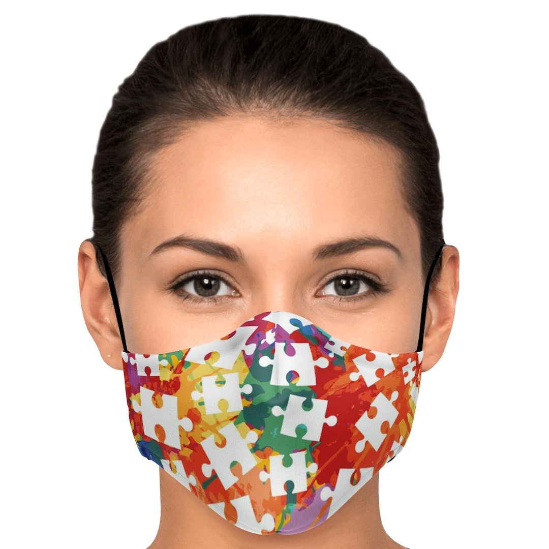 Autism Awareness Face Mask Colorful Puzzle Pieces Over the Ear Fashion ...
