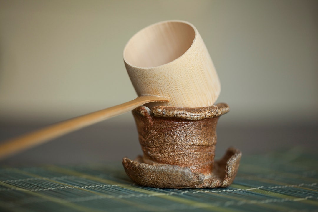 Wood Fired Futaoki Lid and Ladle Rest Made of Bamboo Hishaku for Matcha ...