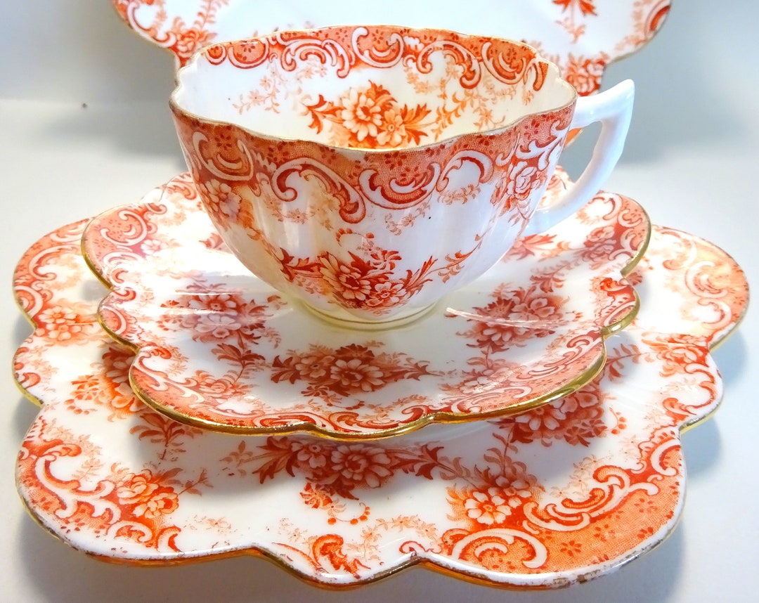 Early Wileman Pre-shelley China Daisy Shape Tea Trio, Iron-red Colour ...