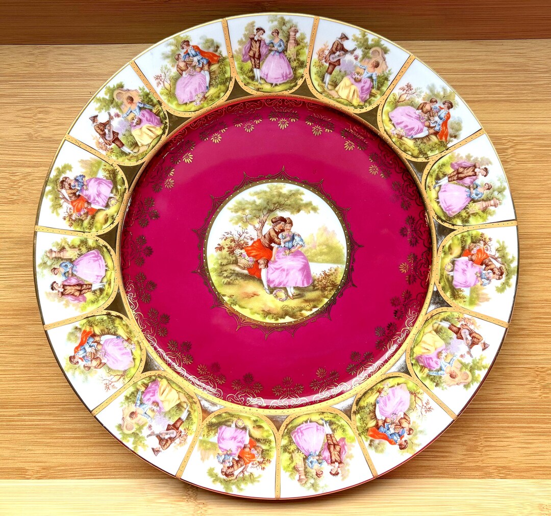 LARGE JKW Karslbad Fragonard Plate, Rare Original Early Mark and Blue ...