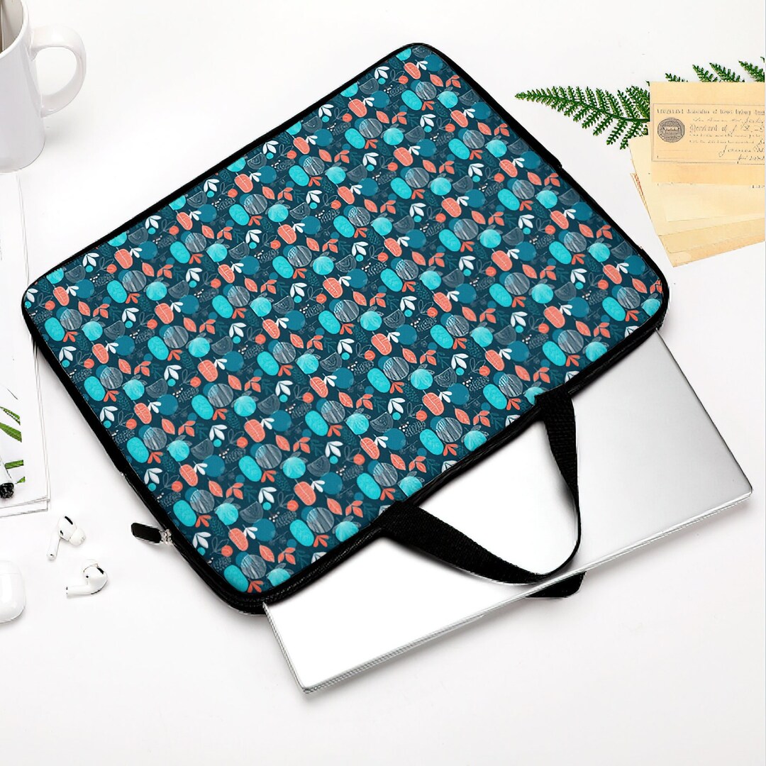Nordic Style Navy Blue Copper Rust Fall Floral Laptop Bag, Vintage ...